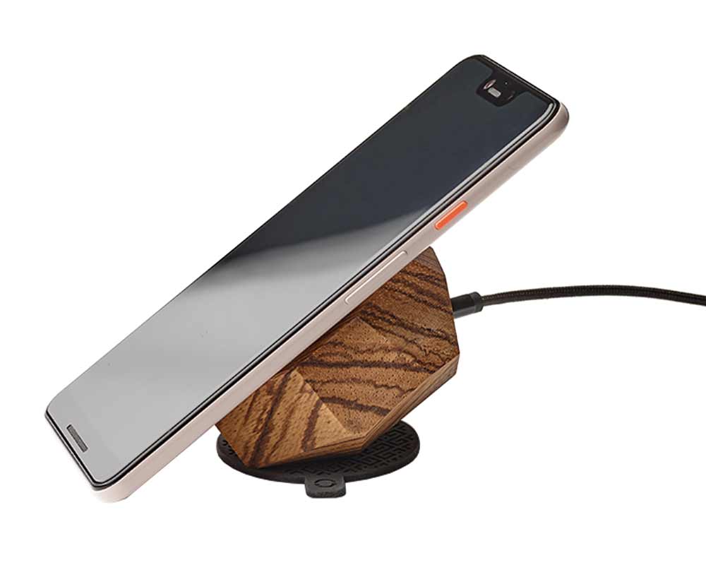 Wireless Charger & Phone Stand - Zebrano - Wooden Amsterdam