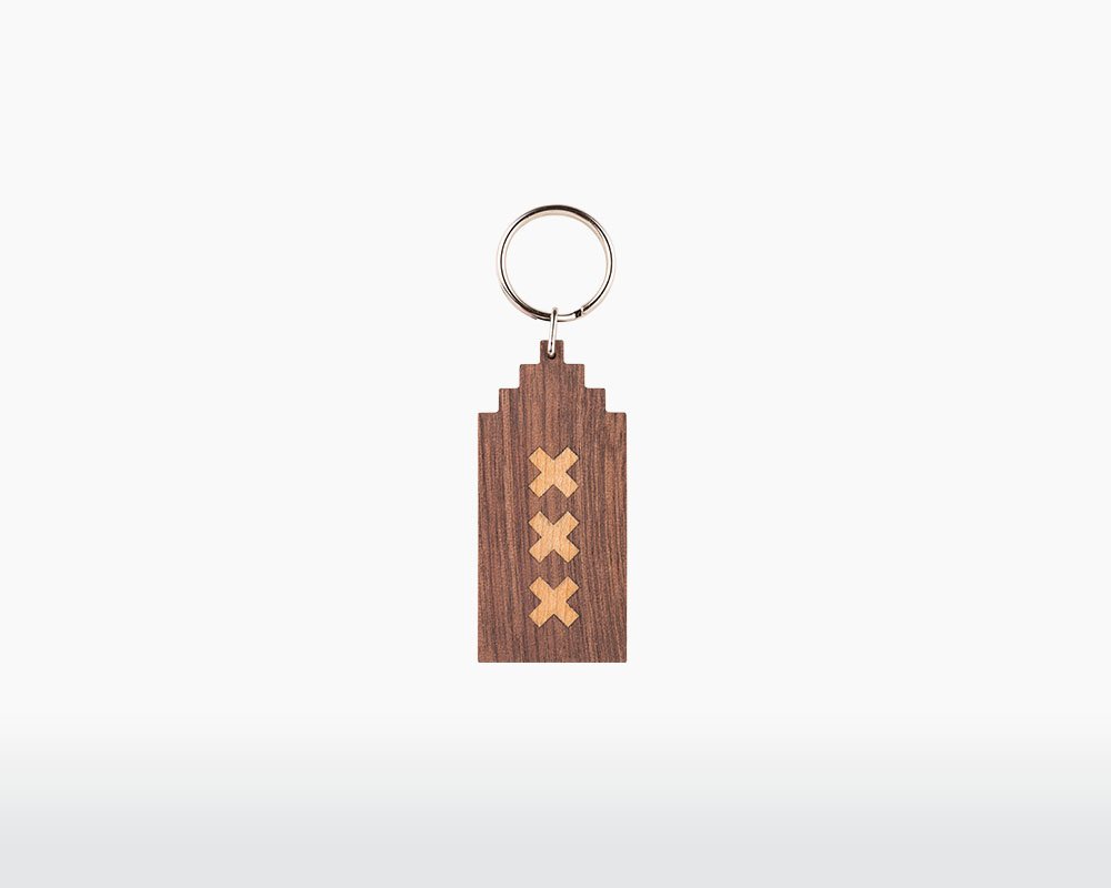 Amsterdam Keychain - Stepped Gable - Walnut & Maple - Wooden Amsterdam
